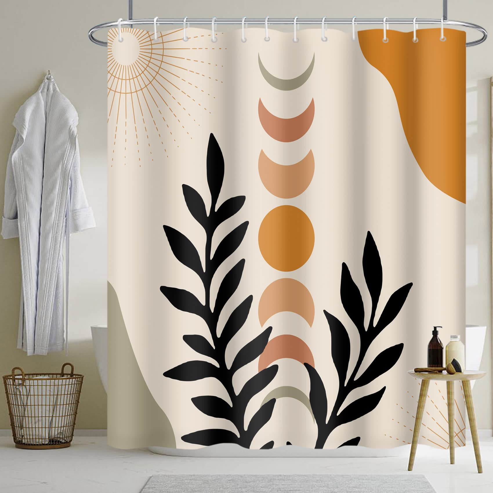 Amazon.com: Baocicco Mid Century Shower Curtain Sun and Moon Boho Botanical Abstract Shower ...