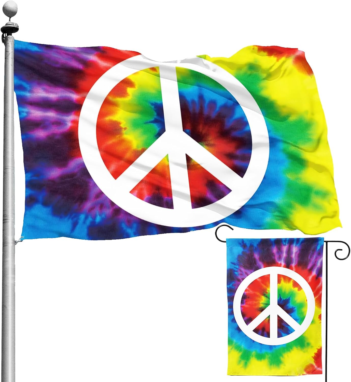 Amazon.com : Lyiukz Peace Sign Tie-Dye Flag 4x6 FT Double Sided Hippie ...