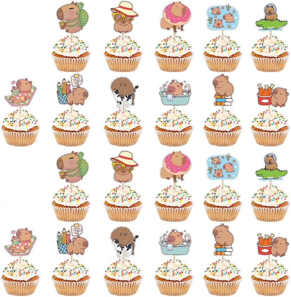 Capybara Cupcake Toppers, 24Pcs Capybara Party Decorations, Animal ...