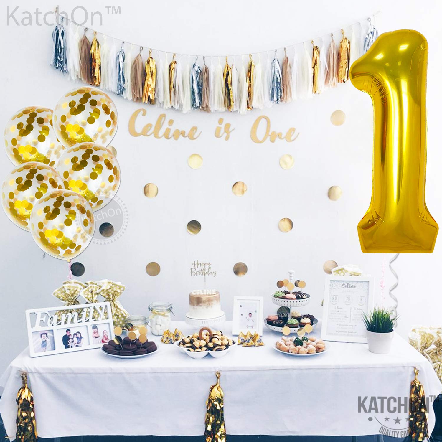 Gold Number 1 Balloon for First Birthday - Large, 40 Inch | Confetti ...