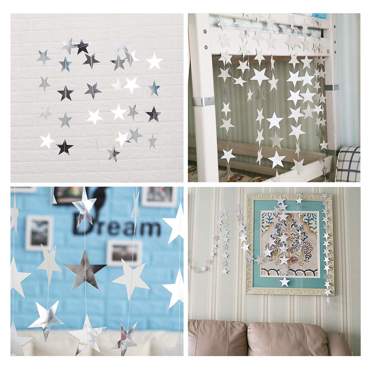 Snapklik.com : Silver Star Garland Banner Decorations - 156 Feet Bright ...