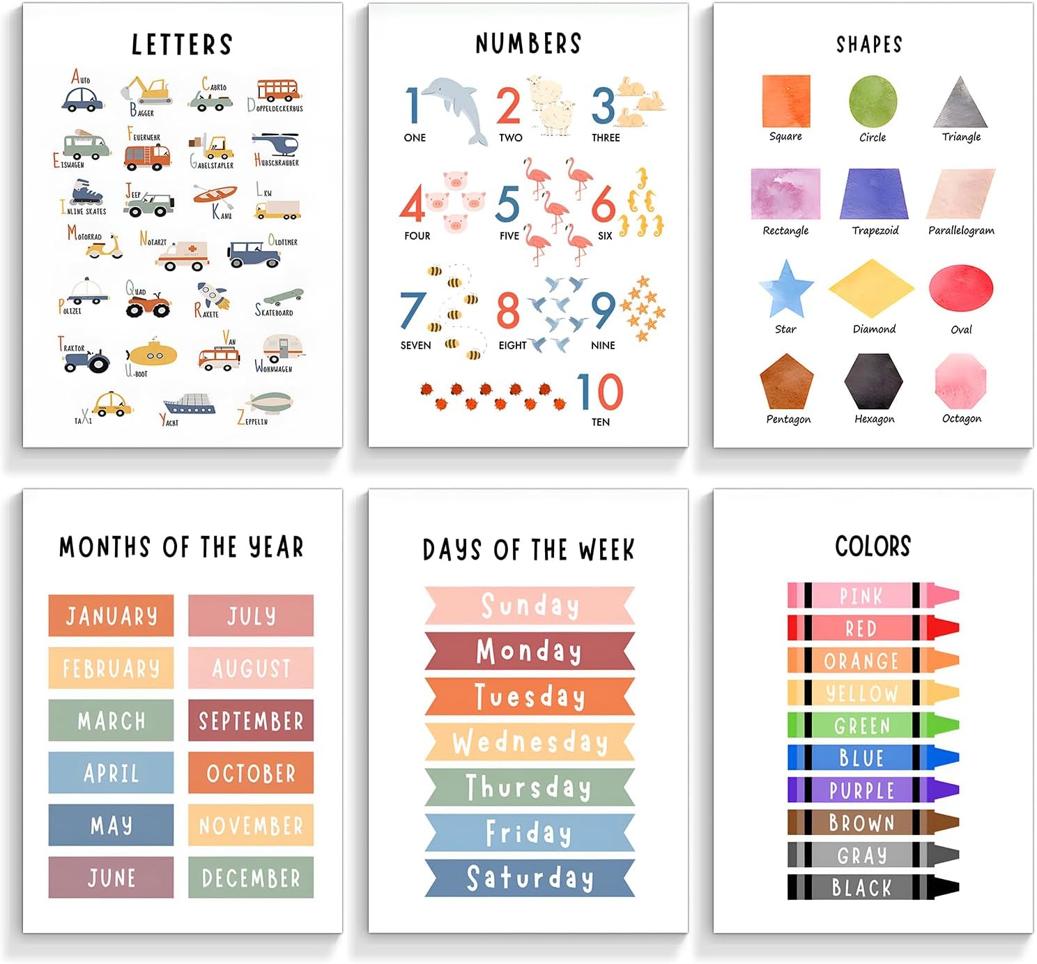 Amazon.com: Huabsad Educational Preschool Charts Canvas Posters for ...
