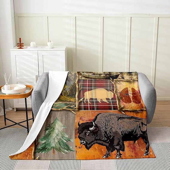 Amazon.com: Feelyou Buffalo Fuzzy Blanket Throw 50"x60" Wild American ...