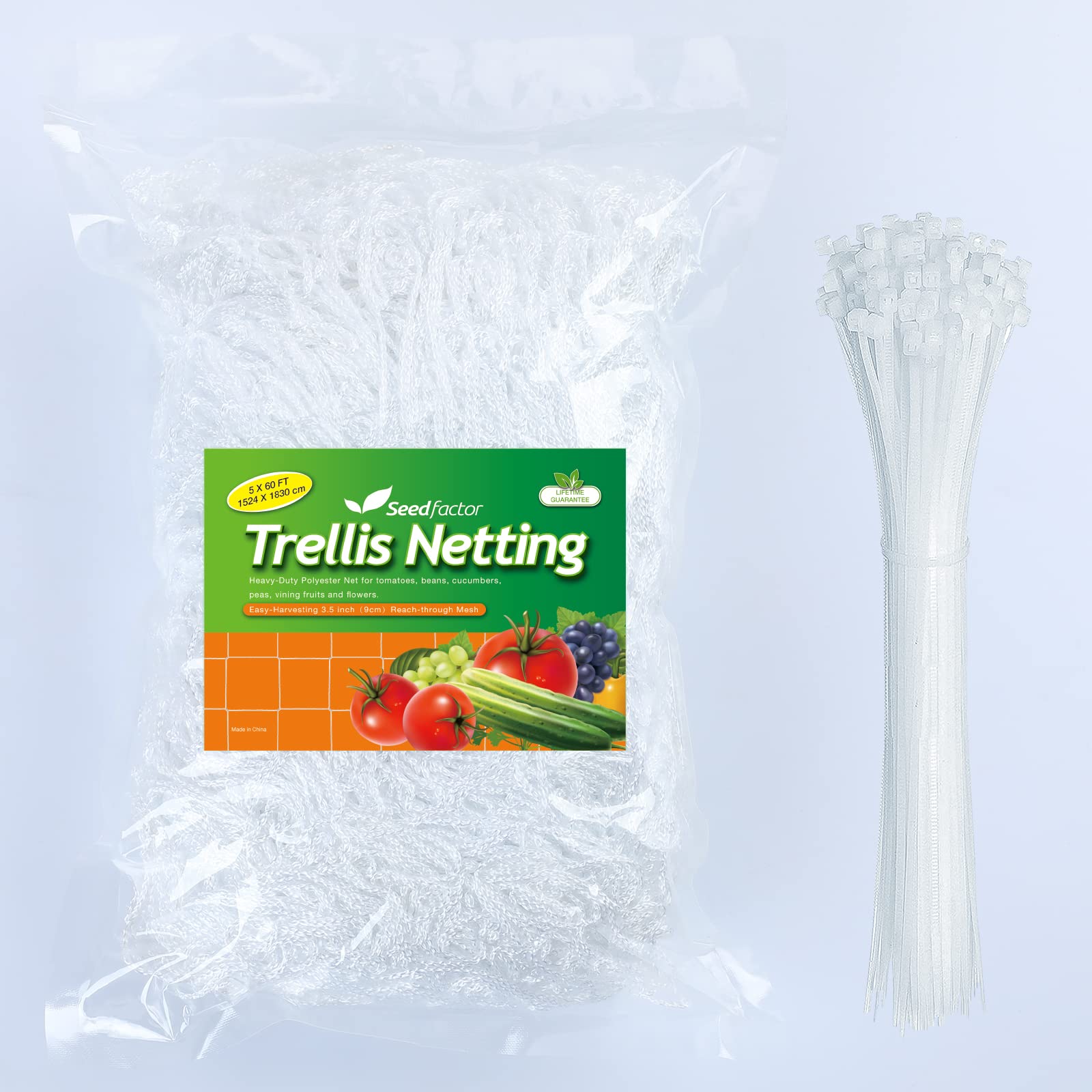 Seedfactor 5 x 60 ft. Plant Trellis Netting, Heavy-Duty Polyester Grow ...
