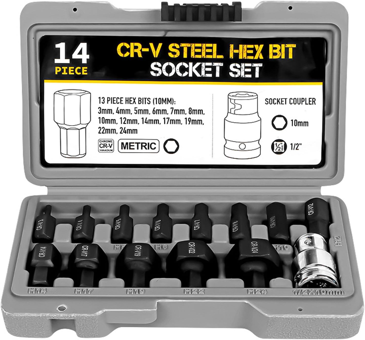 Riiichflowshop Hexagonal Bit Socket Set, 14-Piece,with Storage Case Bit ...