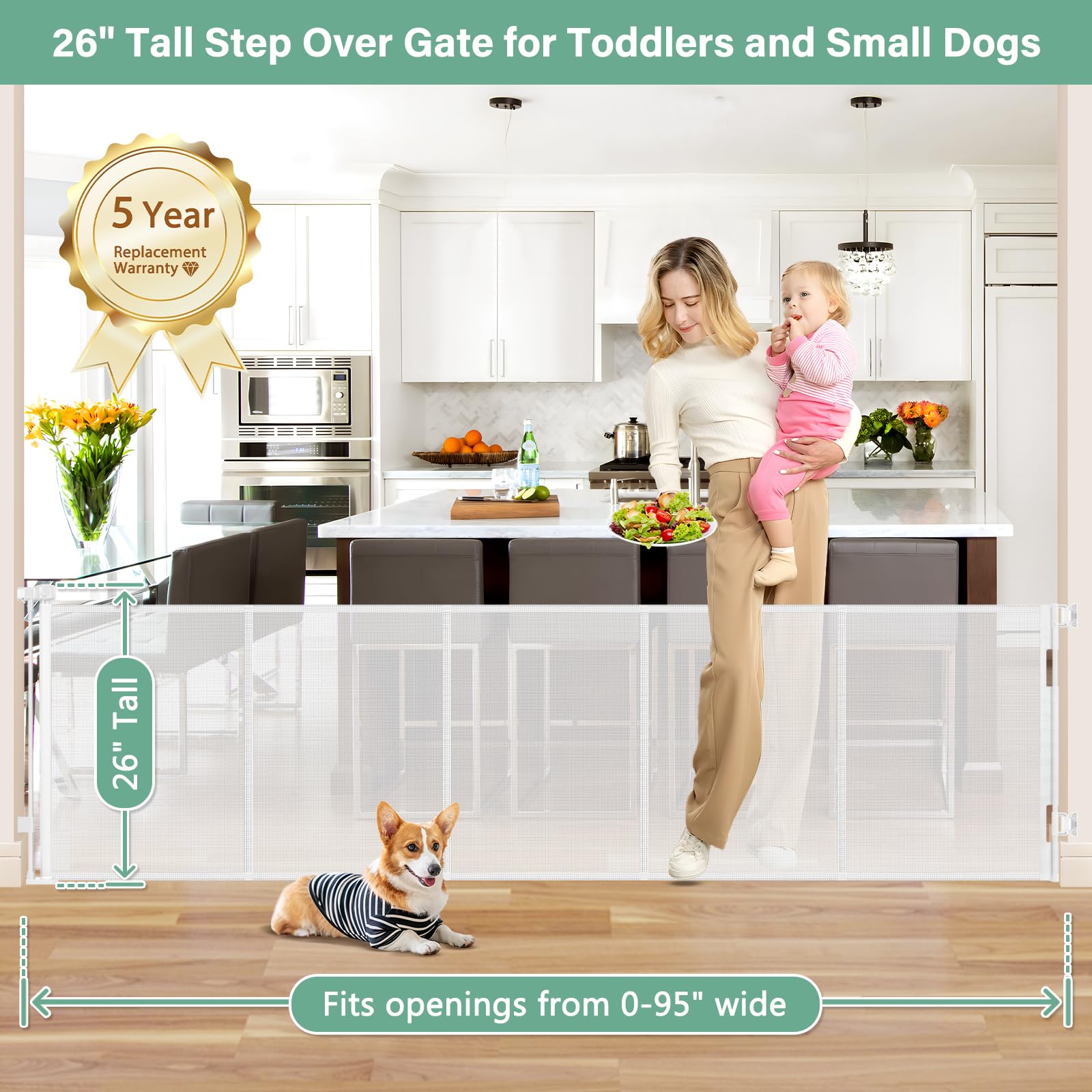 Snapklik.com : Reinforced 26 Inch Tall Retractable Baby Gates To Step ...