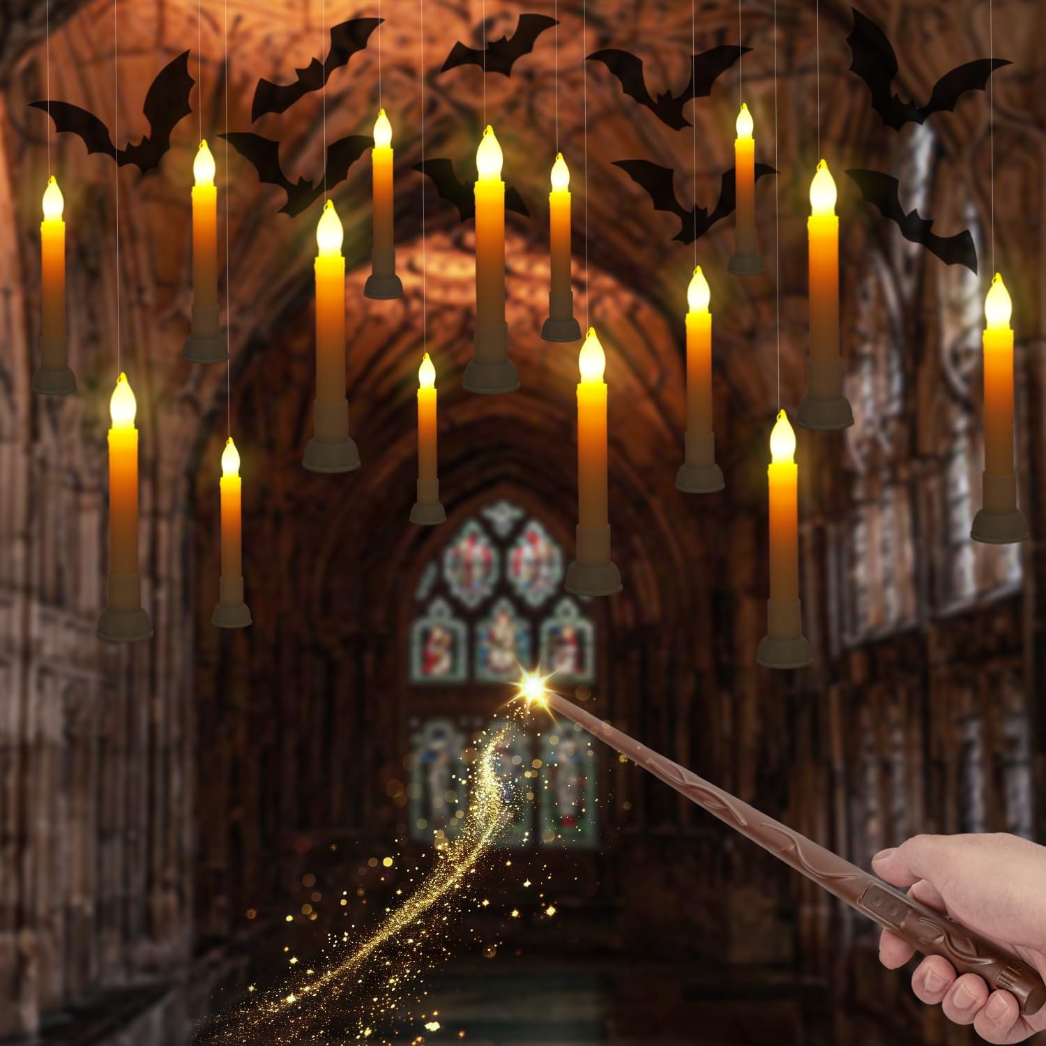 Amazon.com: pfoosnd Halloween Floating Candles with Magic Wand Remote ...
