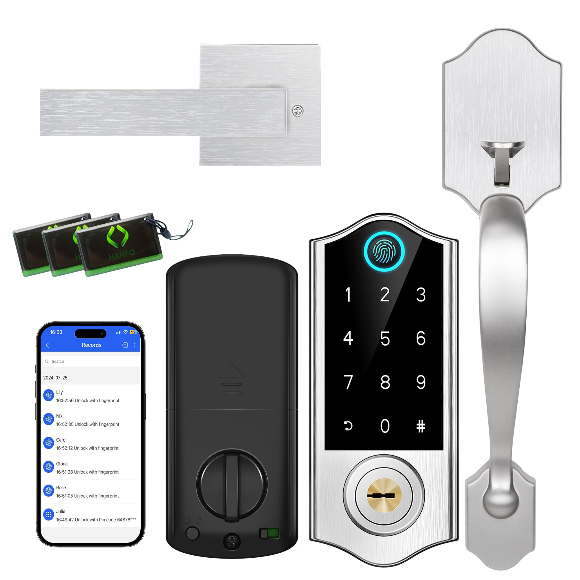 Harfo Fingerprint Smart Door Lock for Front Door with Handle Set, App ...