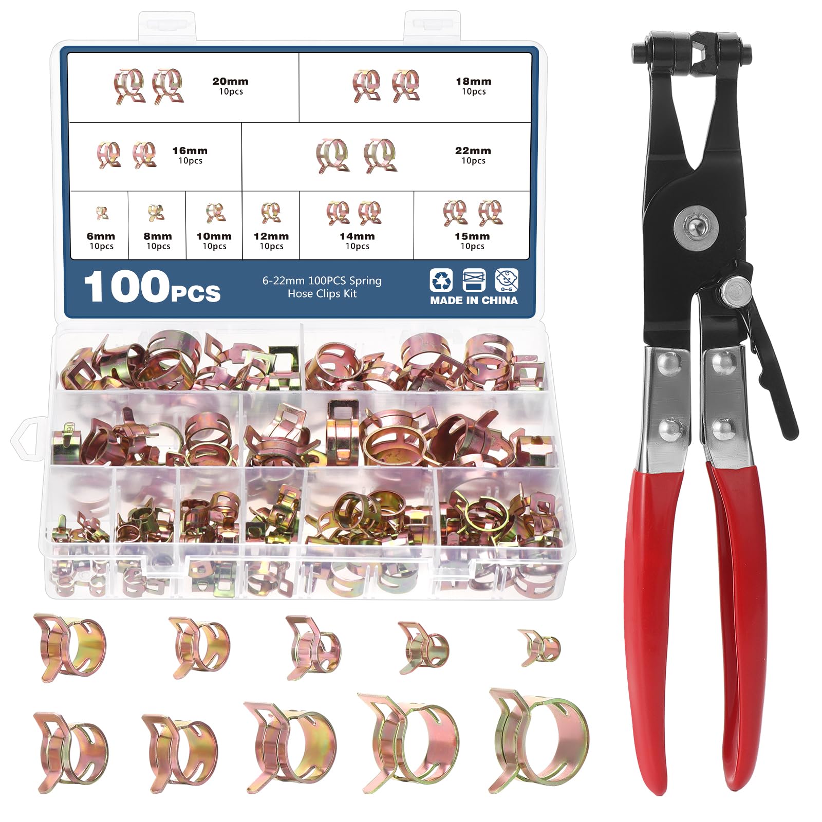Snapklik.com : OCR 100 Pack 6-22mm 10Size Fuel Line Spring Clamp ...