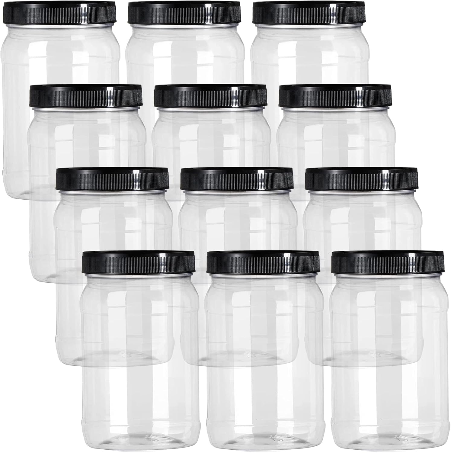 Fasmov 9 Pack 32 Oz Plastic Jars with Black Lids, Wide Mouth Clear ...