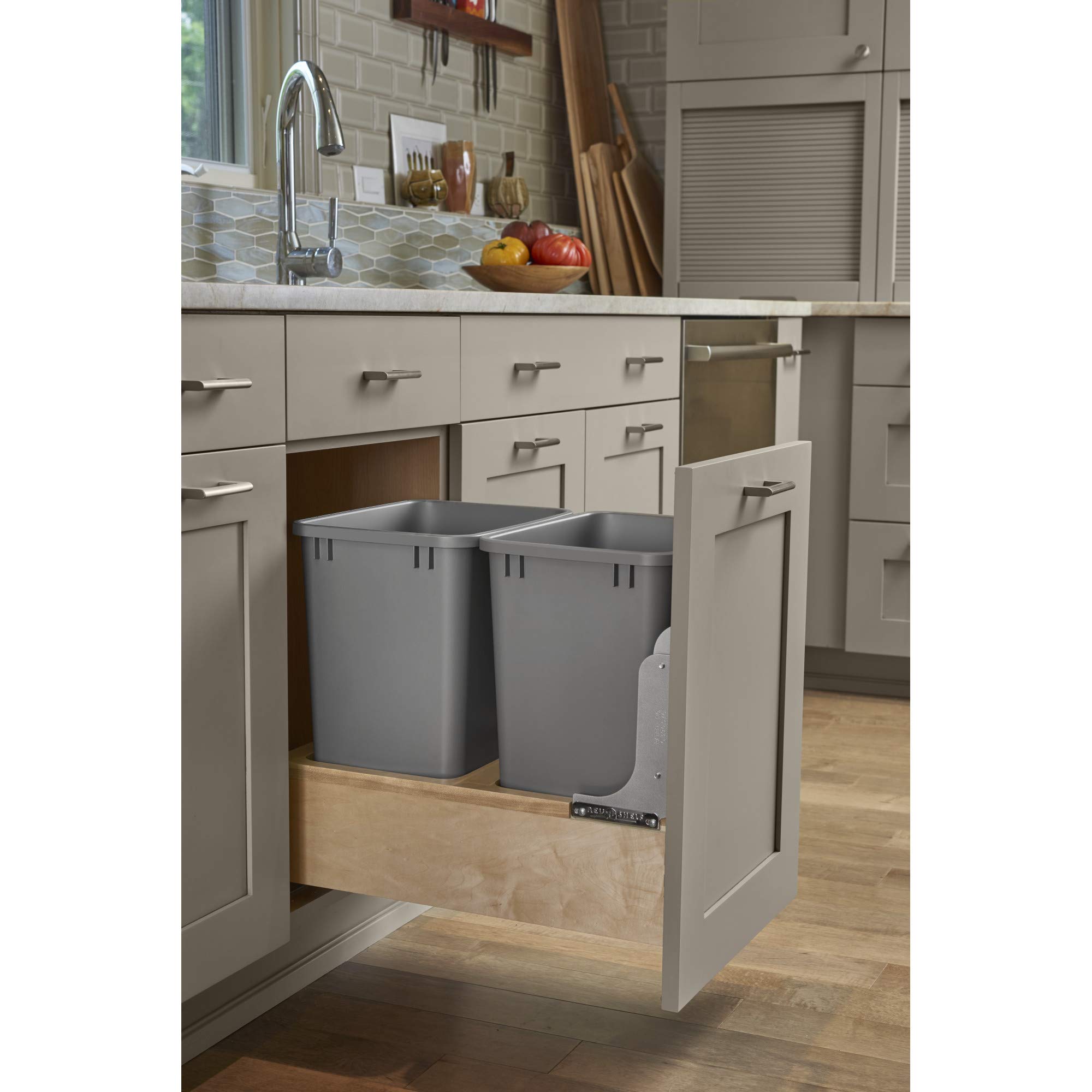 Rev-A-Shelf 4WCBM-18DM-2 Double 35-Quart Maple Bottom Mount Pullout ...