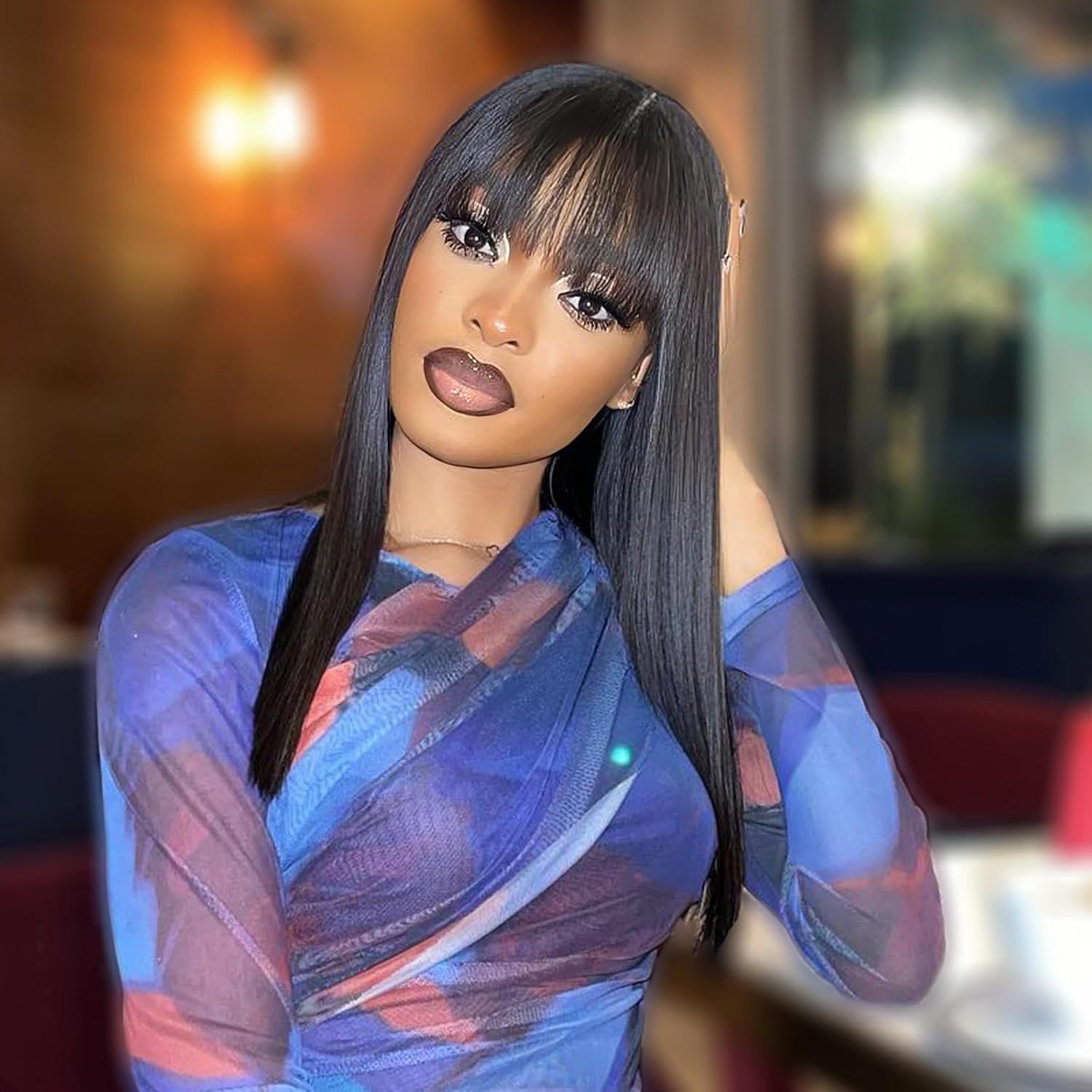 ALIPOP Human Hair Wig With Bangs For Women 2X4 Glueless Lace Overhead ...