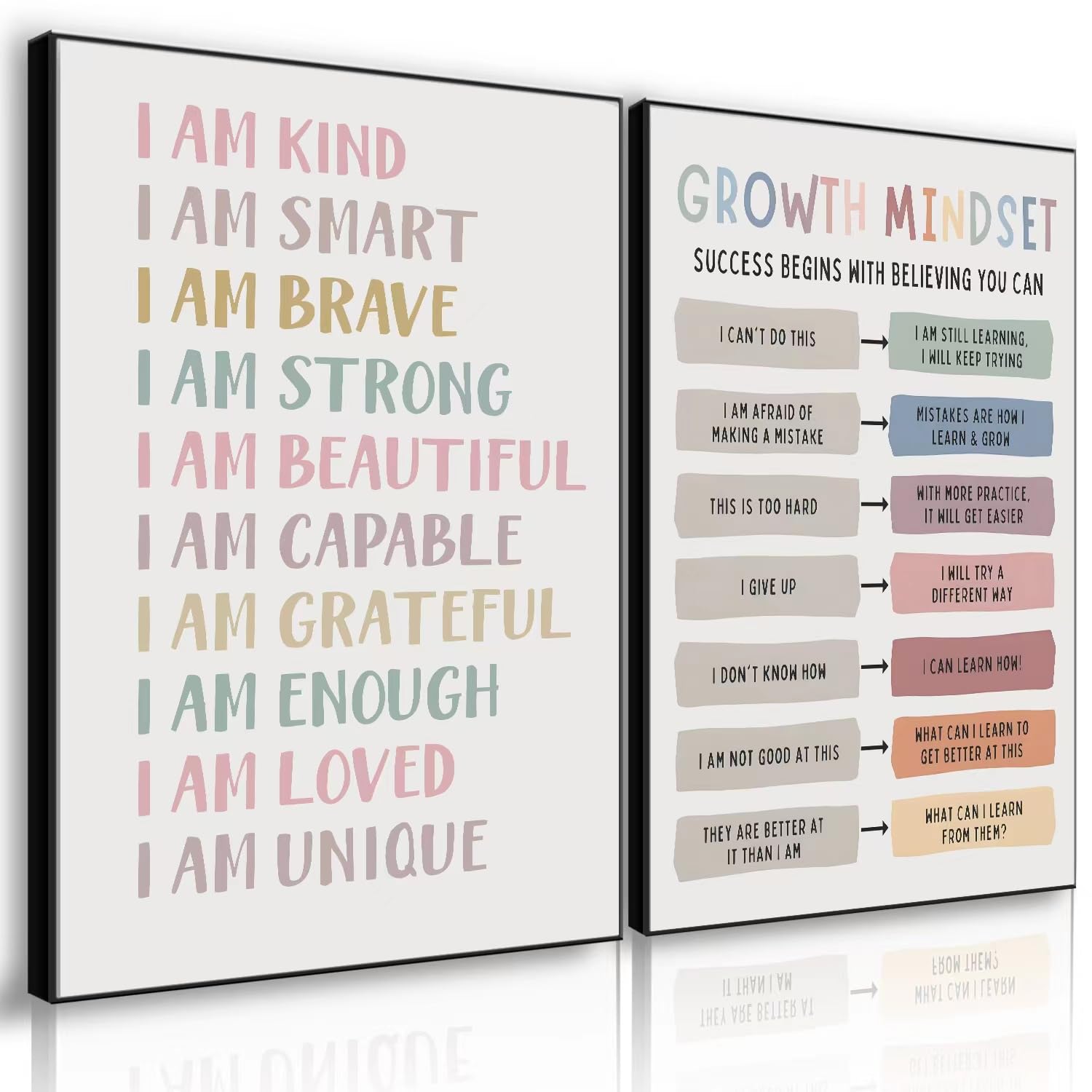 QGNBGBJ 2 Pcs Positive Affirmations Wall Decor Growth Mindset Canvas ...