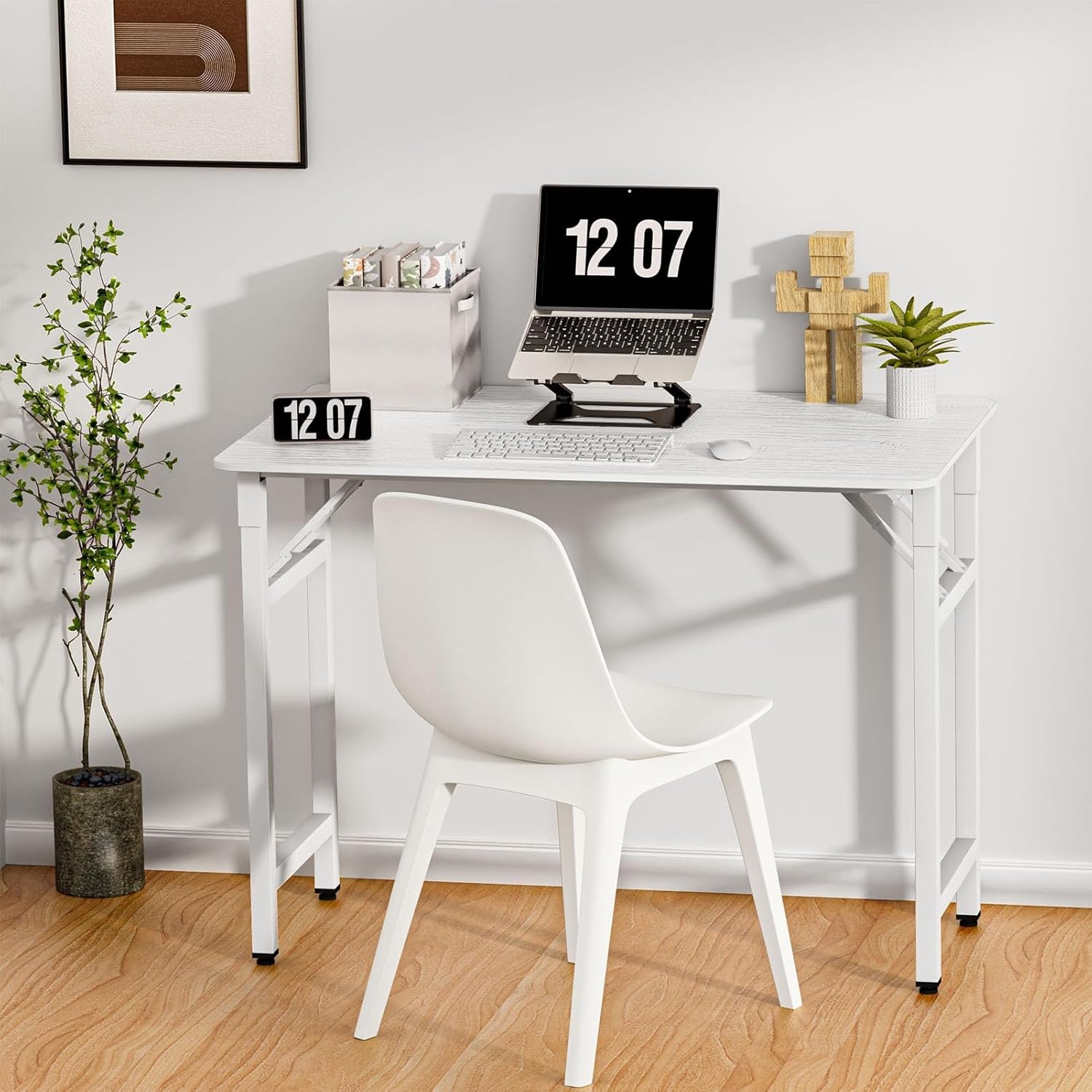 mufojyez Folding Study Desk, No Assembly Required Rectangular Training ...