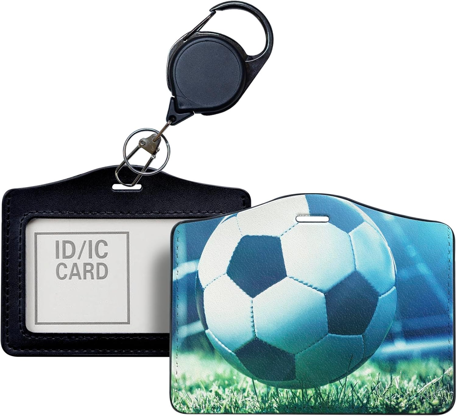 Amazon.co.jp: パスケース リールキーホルダー付 ブラック 横型 定期入れ IC IDカード入れ 紛失防止 70cm伸びる 社員証入れ 通学 通勤 passcase 運動 サッカー ...