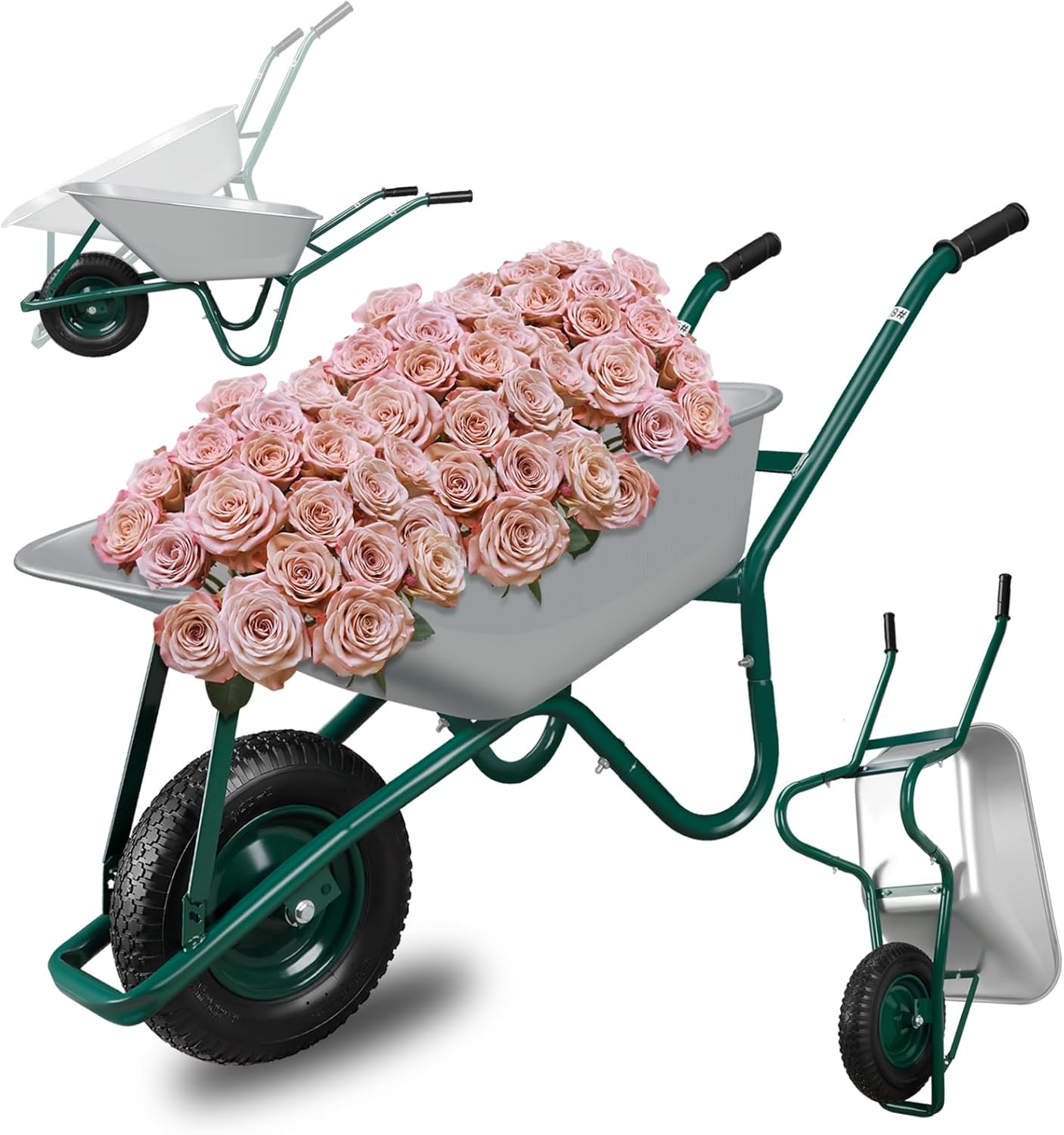 AIRAJ Wheelbarrow, Garden Wheelbarrow Load Capacity 250KG, Heavy ...