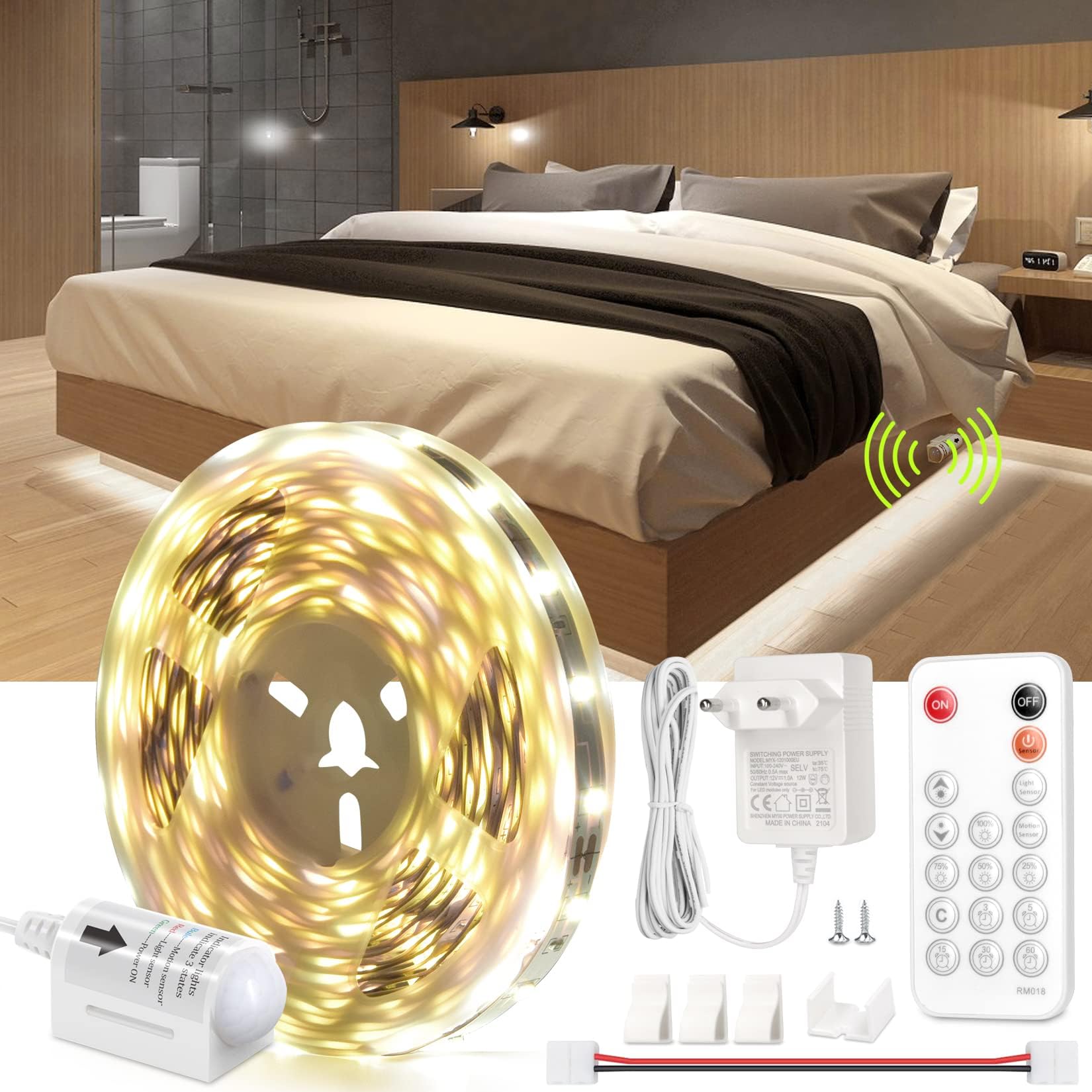 WOBANE Striscia Led con Sensore di Movimento, 5 Metri Strisce Led ...