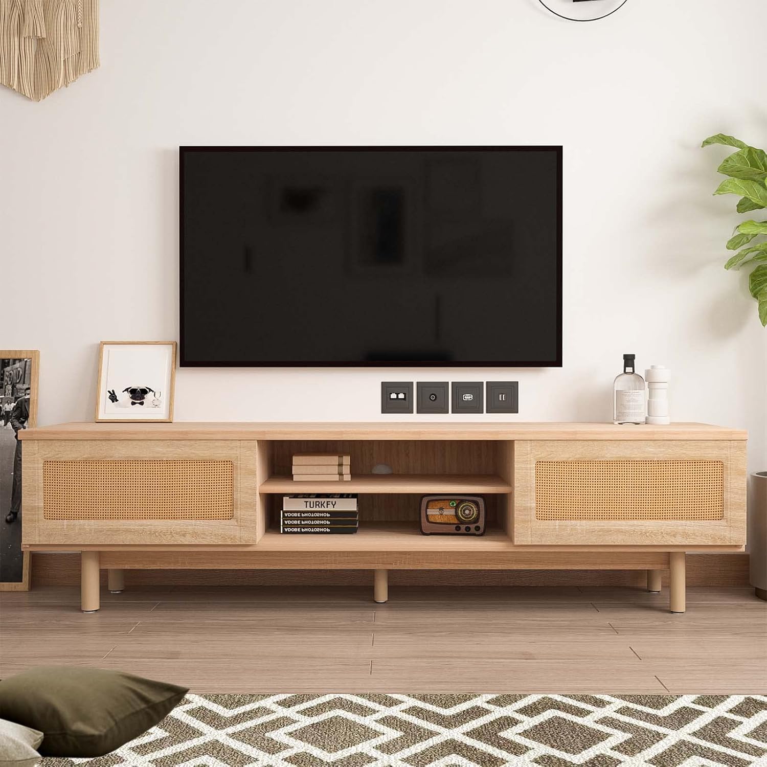 Amazon.com: Rattan TV Stand for TVs up to 65 Inches, Entertainment ...
