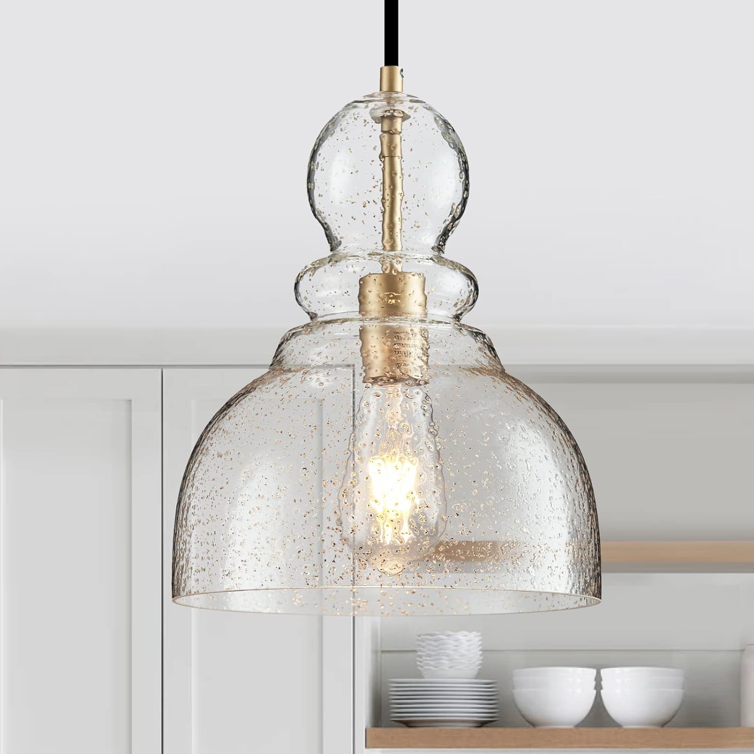 FookChak Gold Pendant Lights Kitchen Island, Modern Gold Sand Glass ...
