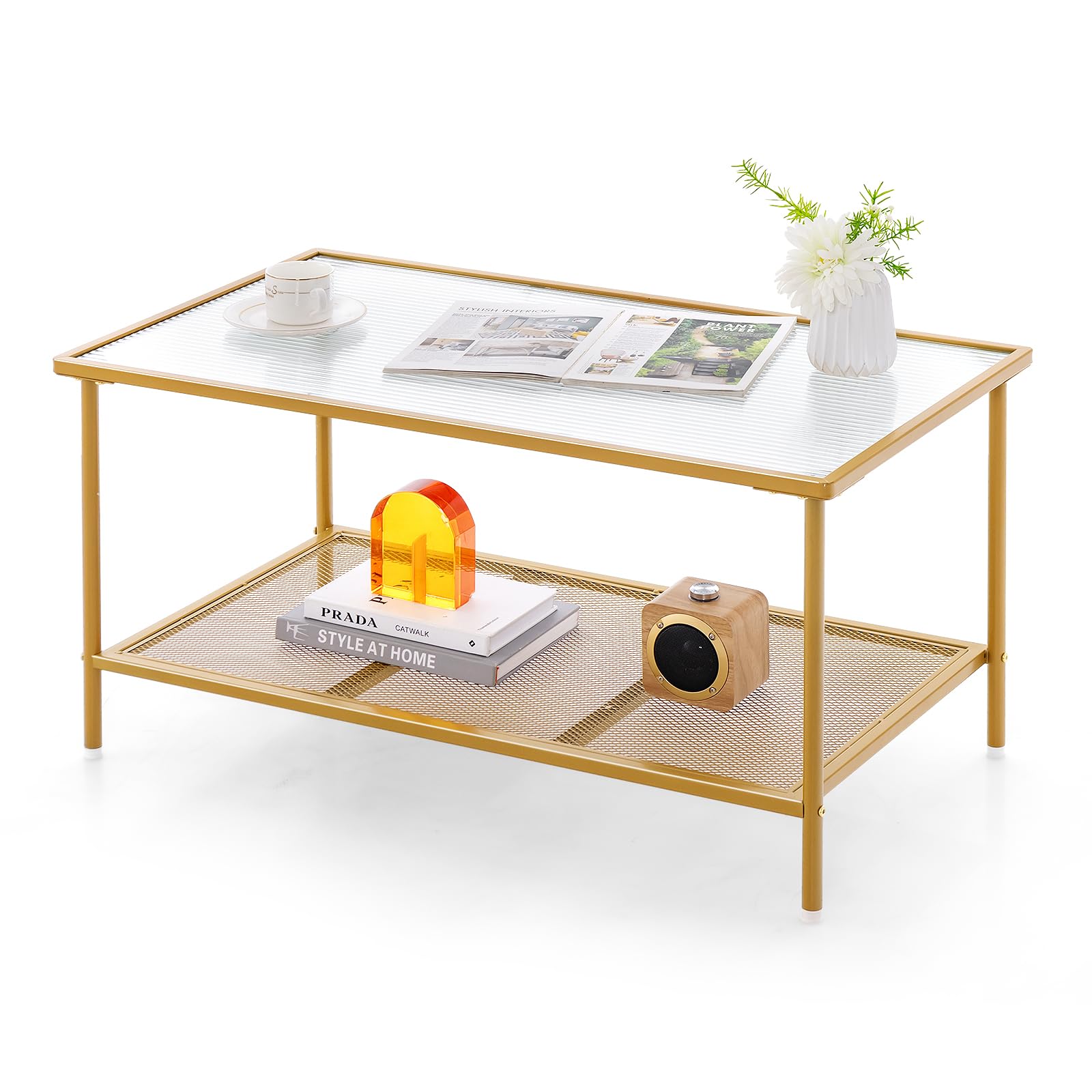 Amazon.com: Giantex 2-Tier Modern Coffee Table, 35.5”L Rectangular Tea ...