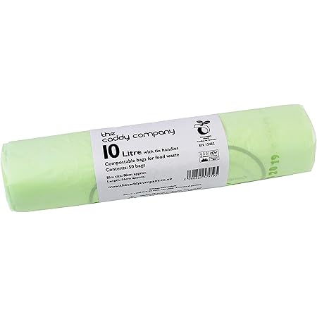 10L x 50 Tie Handle Compostable Kitchen Caddy Liners - Large Food Waste ...