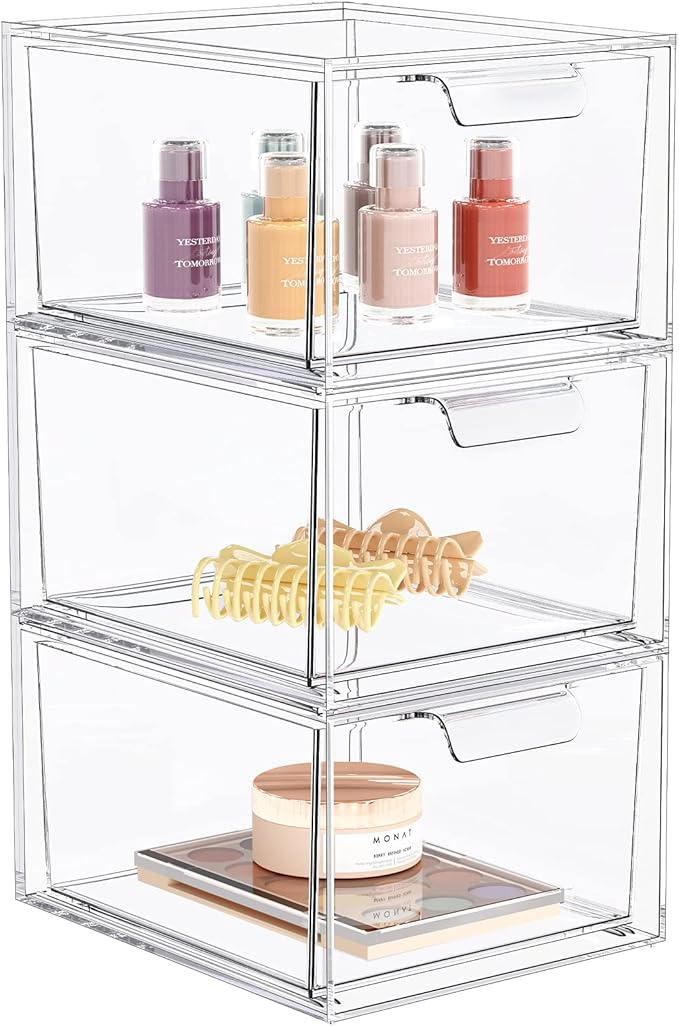 Amazon.com: SpaceHacks 3 Pack Stackable Makeup Organizer and Storage ...