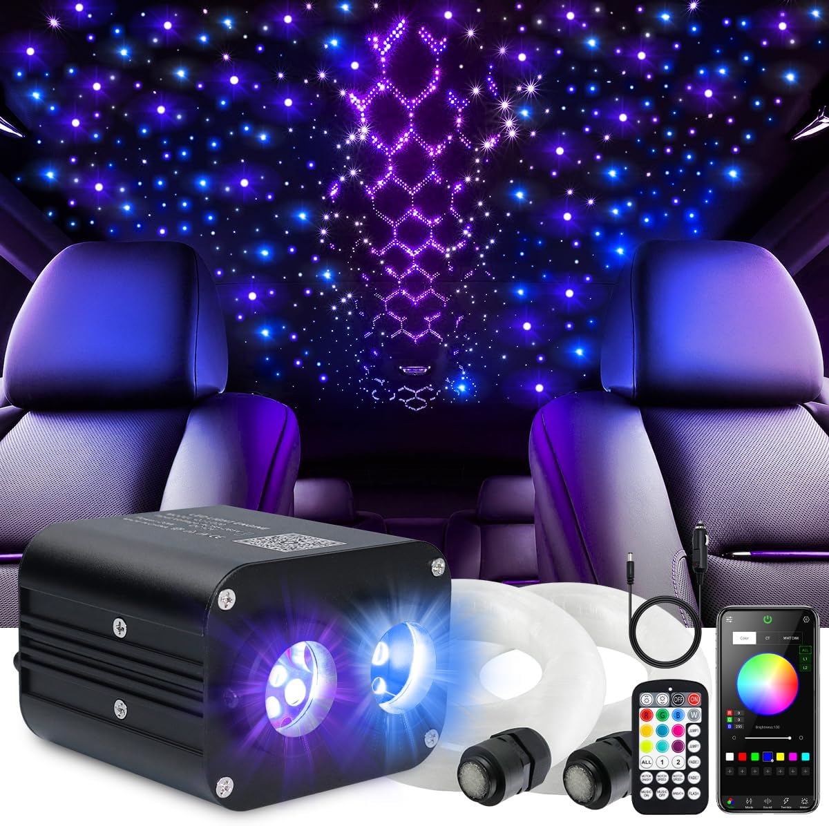 Dual Color Car Starlight Headliner Kit, Twinkle & Sound Activate RGBW ...