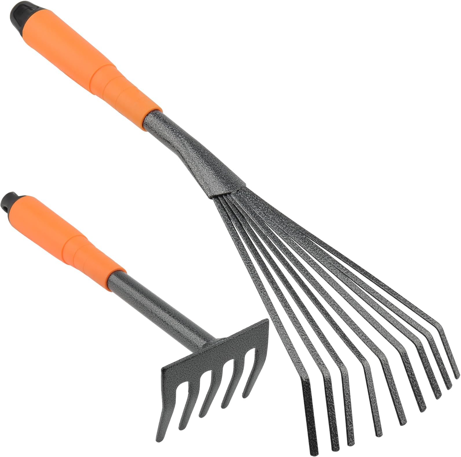 ZEONHEI 2 Pcs Mini Garden Rake, 11 Inch 5 Root Steel Lawn Rake and 16 ...