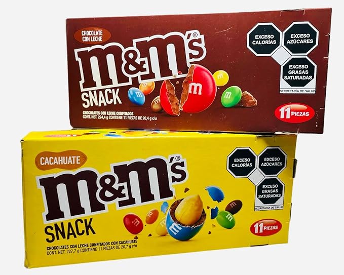 Paquete de dos CAJAS de M&M`s Snack; Una de M&M Cacahuate con 11 piezas ...