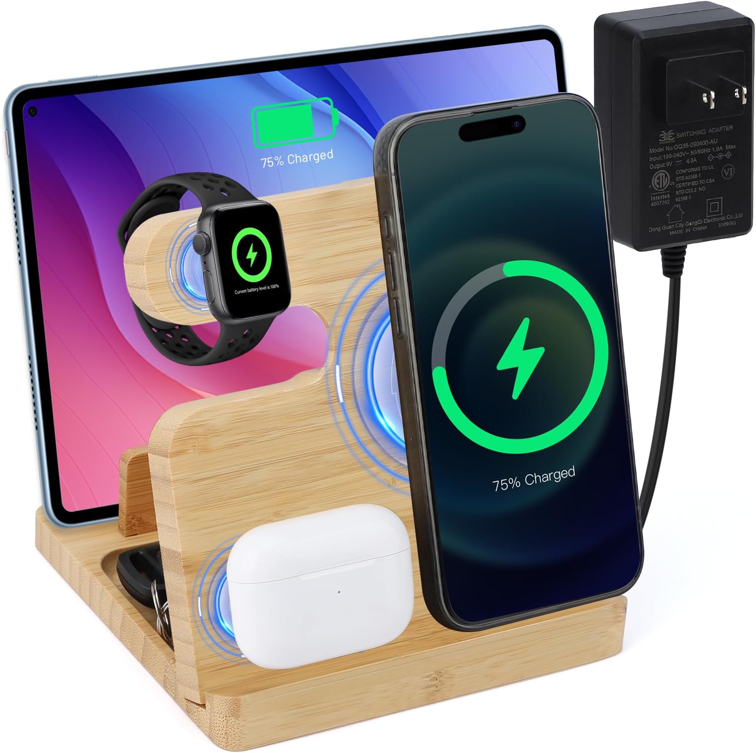 Amazon.com: 3 in 1 Charging Station, Wood Charger Stand for iPhone ...
