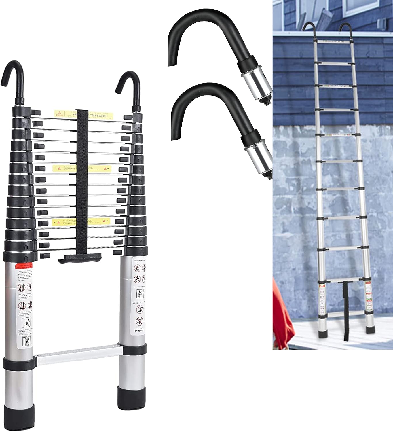 Telescopic Ladder 14.4FT Aluminum Telescoping Ladder with Non-Slip Feet ...
