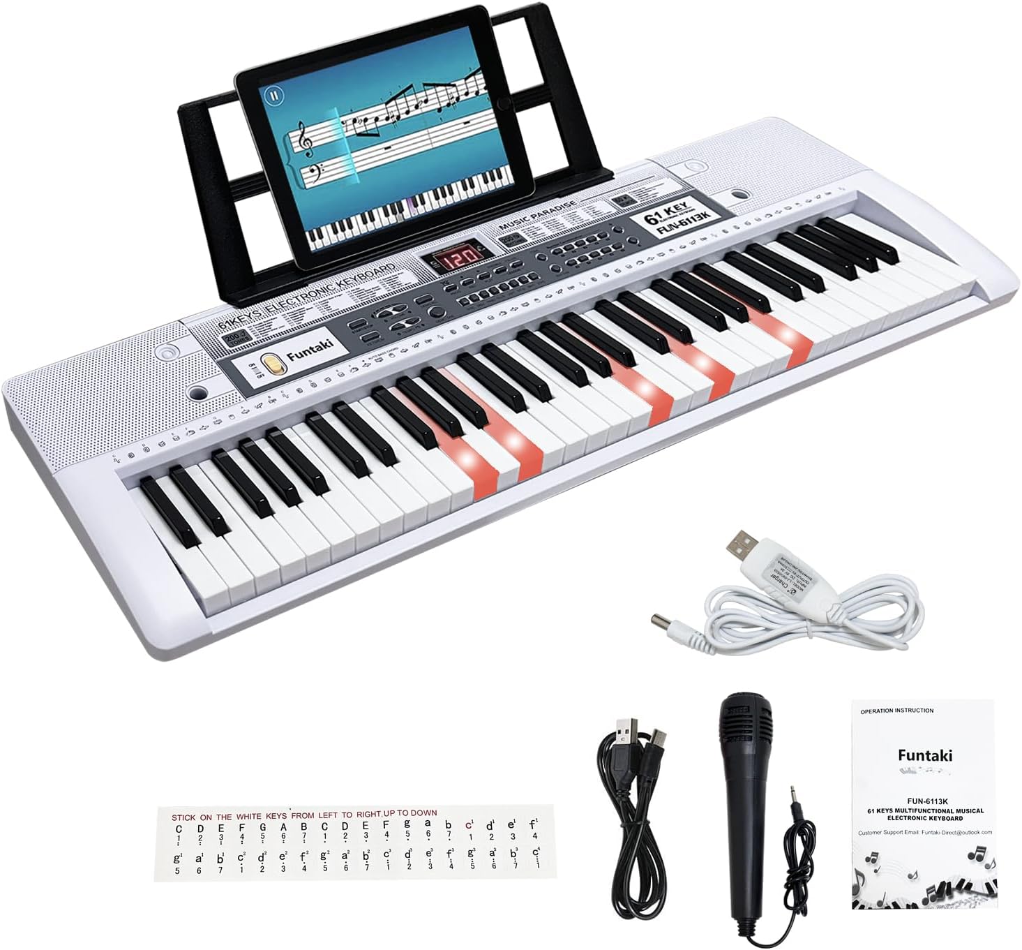 Funtaki 61 Key Electric Piano Keyboard with Lighted Keys, Digital ...