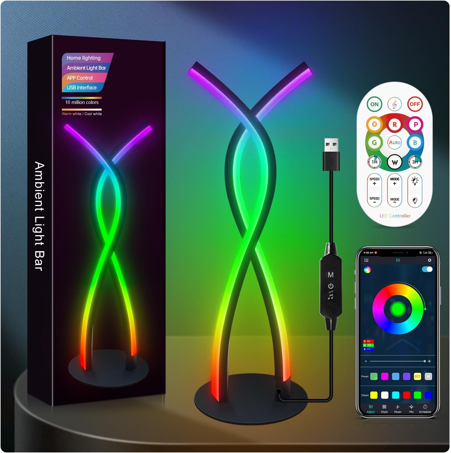 Daymeet Table Lamp, Unique RGB Bedside Lamps for Bedroom Dimmable, Desk ...