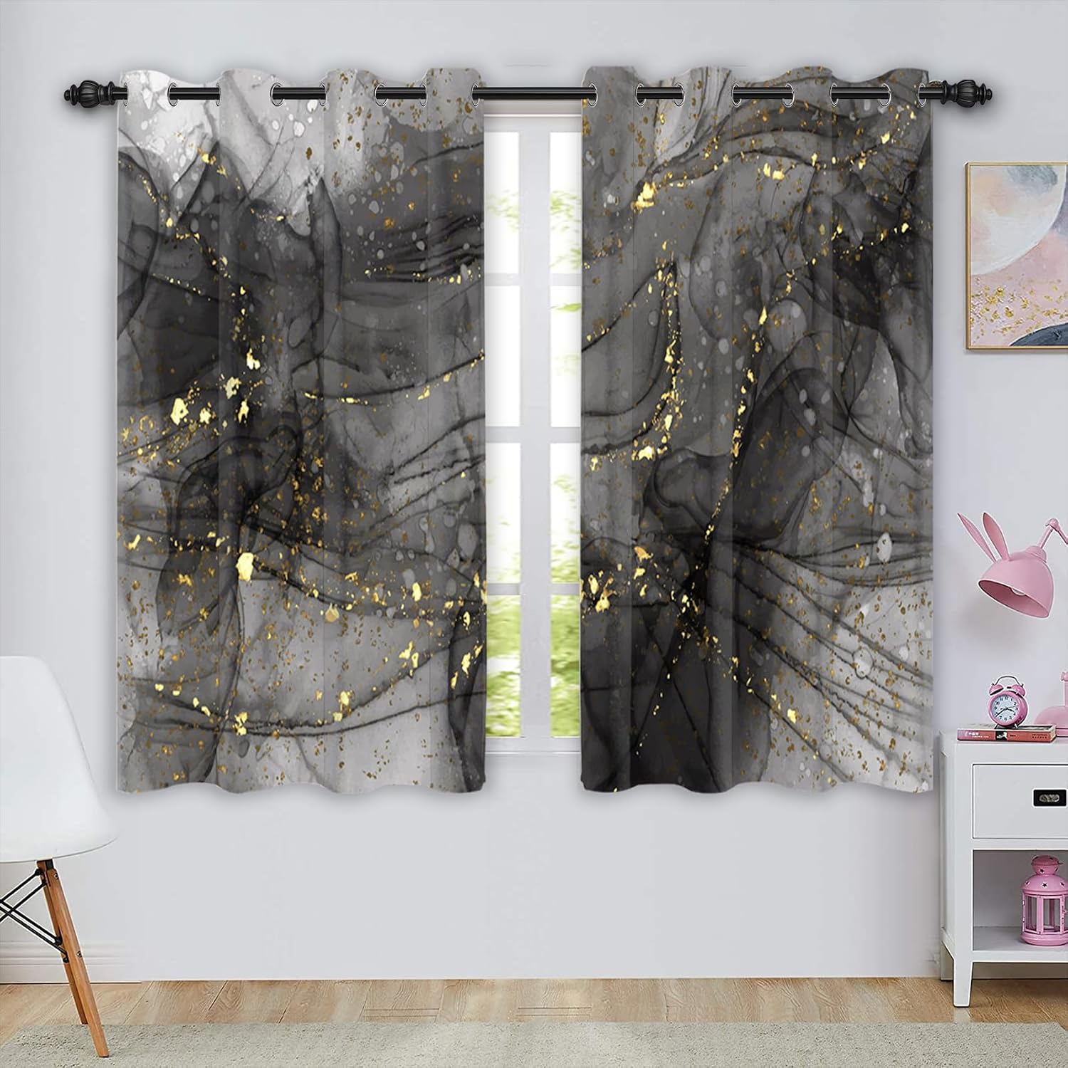 Amazon.com: Renaiss Marble Curtains 42Wx63L inches, Gray Black Luxury ...