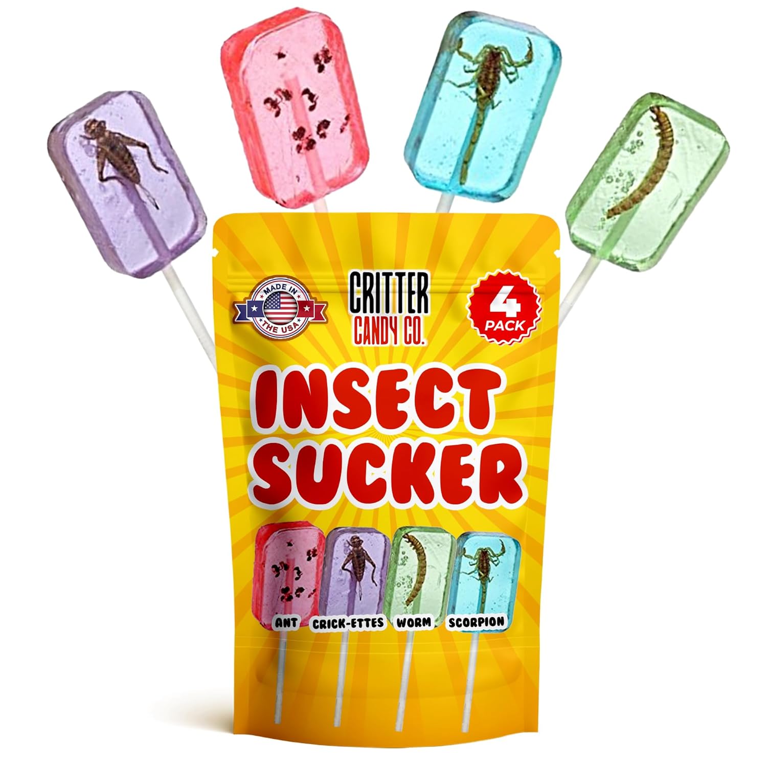 Amazon.com : HotLix Insect Lollipops (4-Pack), Edible Bugs for Humans, Bug Candy, Edible Insects ...