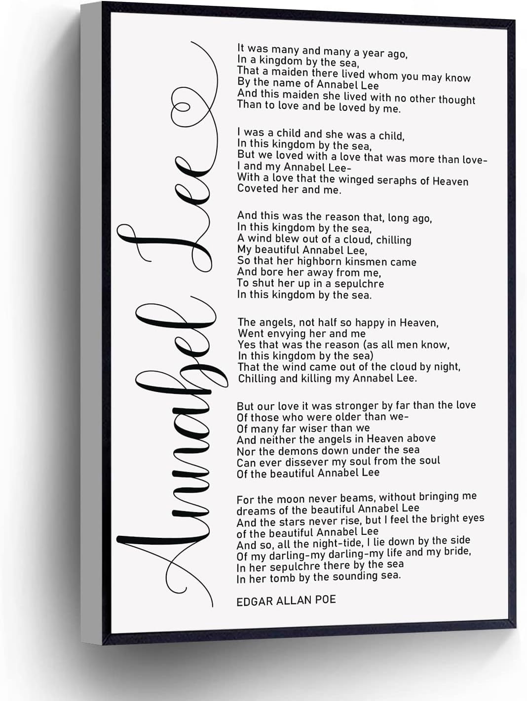 Amazon.com: Annabel Lee Poem By Edgar Allan Poe Canvas Print Black ...