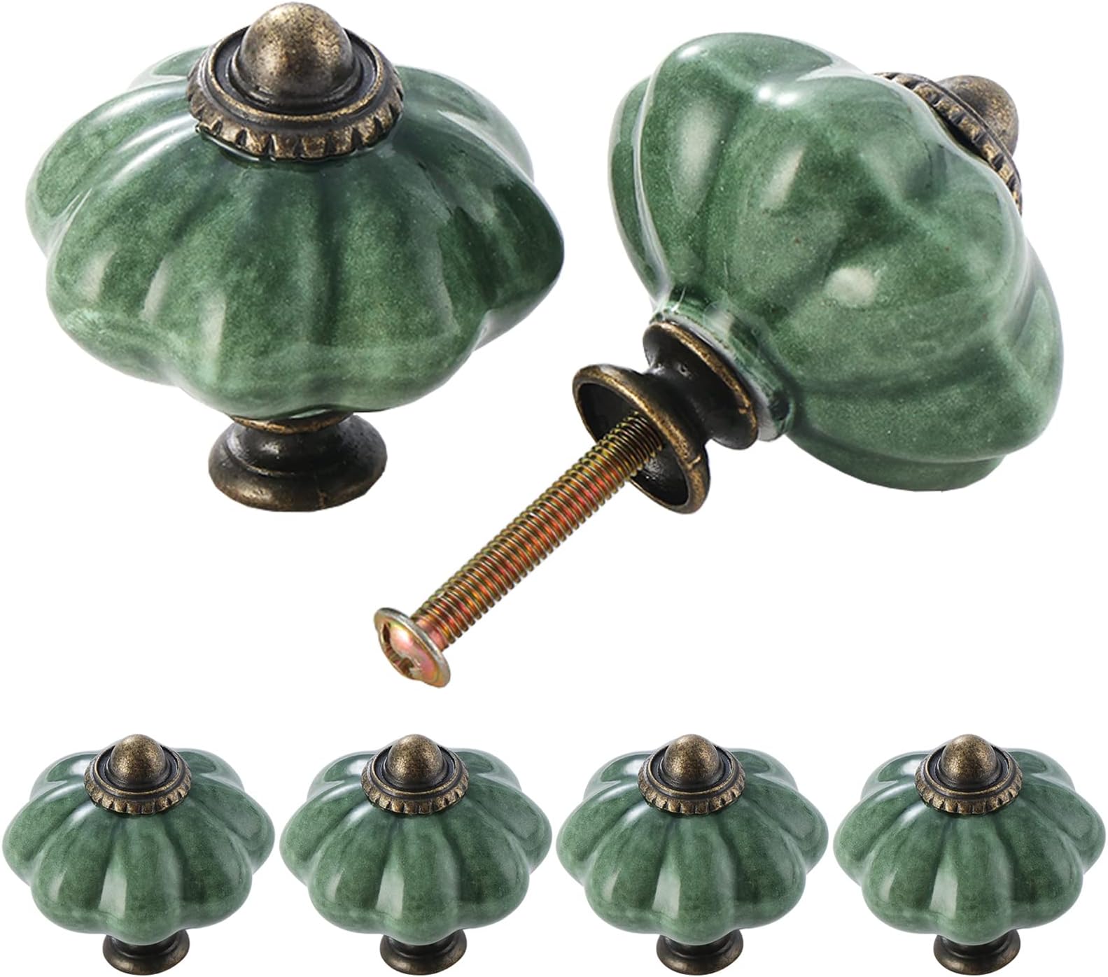 TsunNee 12PCS Ceramic Cabinet Knobs, Chic Drawer Knobs, Antique Pumpkin Kitchen Cupboard Handles ...