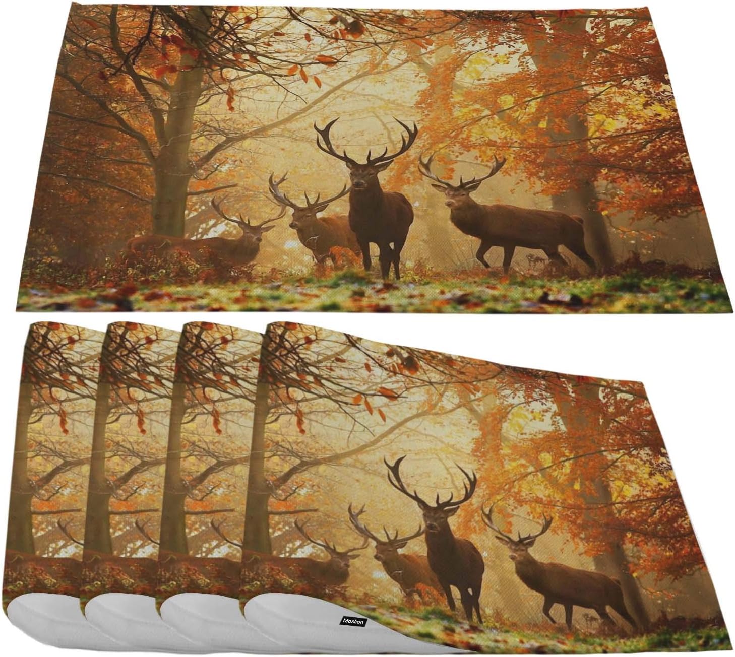Amazon.com: Foruidea Autumn Nature Wildlife Animal Deers Placemats Set ...