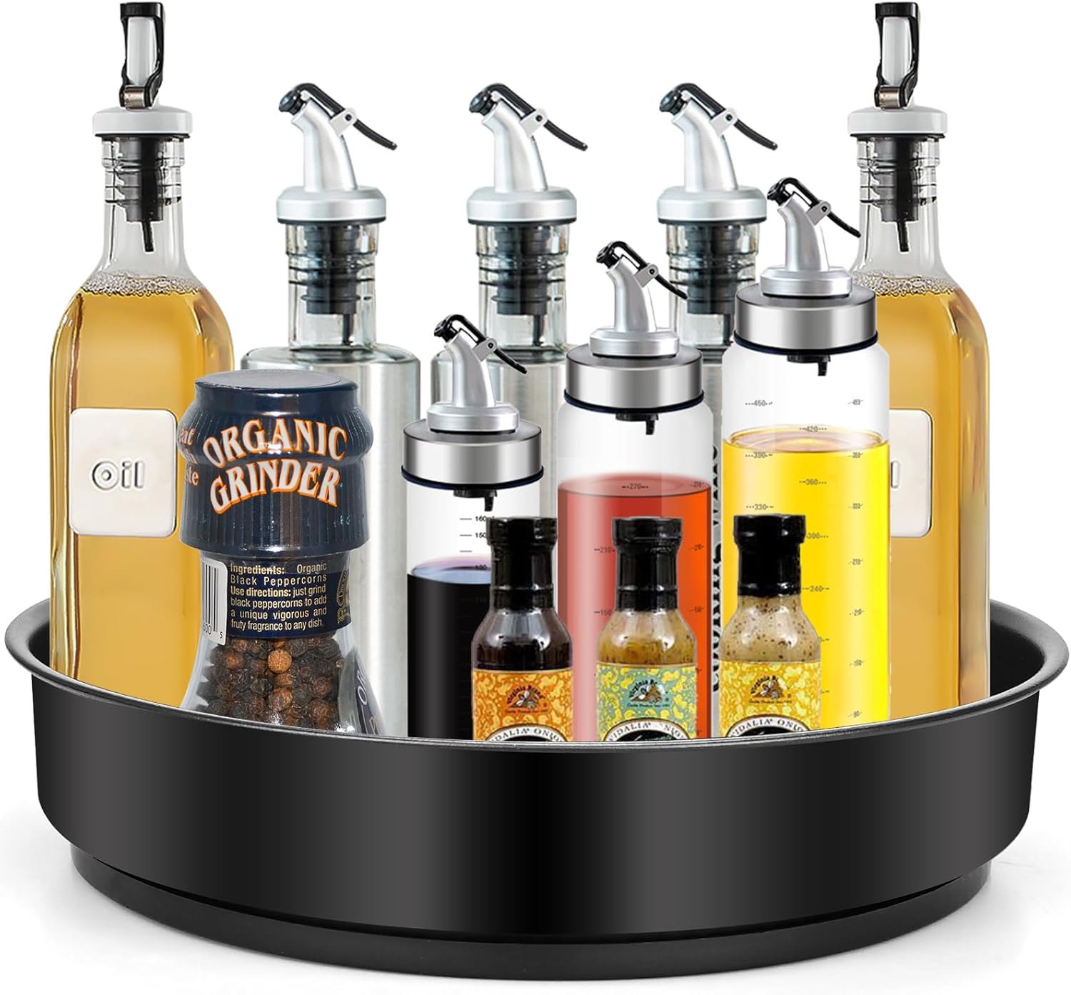Lazy Susan Turntable Organiser, 25cm 360° Rotating Spice Rack with 5Pcs Measuring Spoon, Multi ...