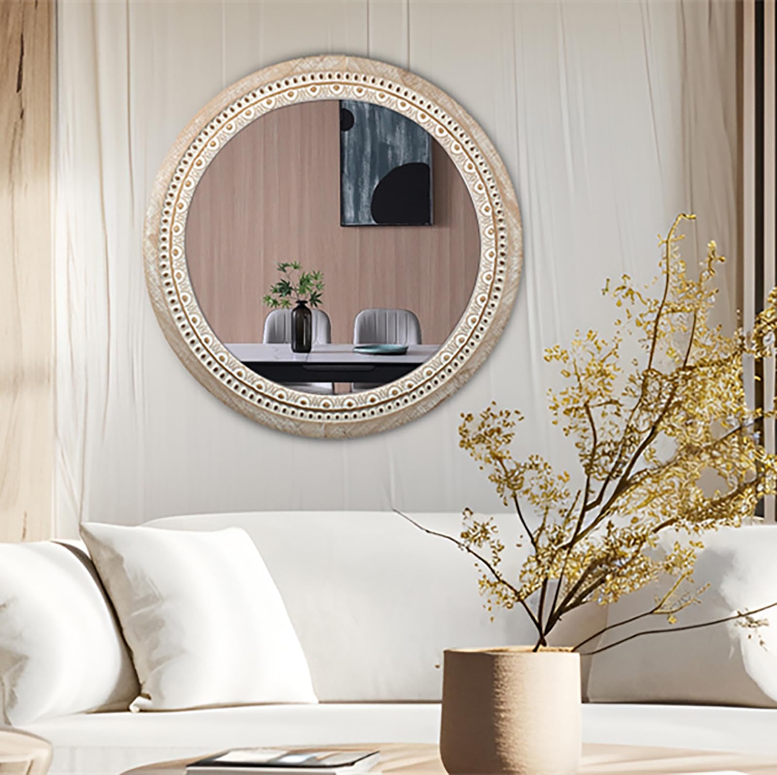 Round Mirror Decorative Wall Mirrors - 24" Farmhouse Circle Mirror ...