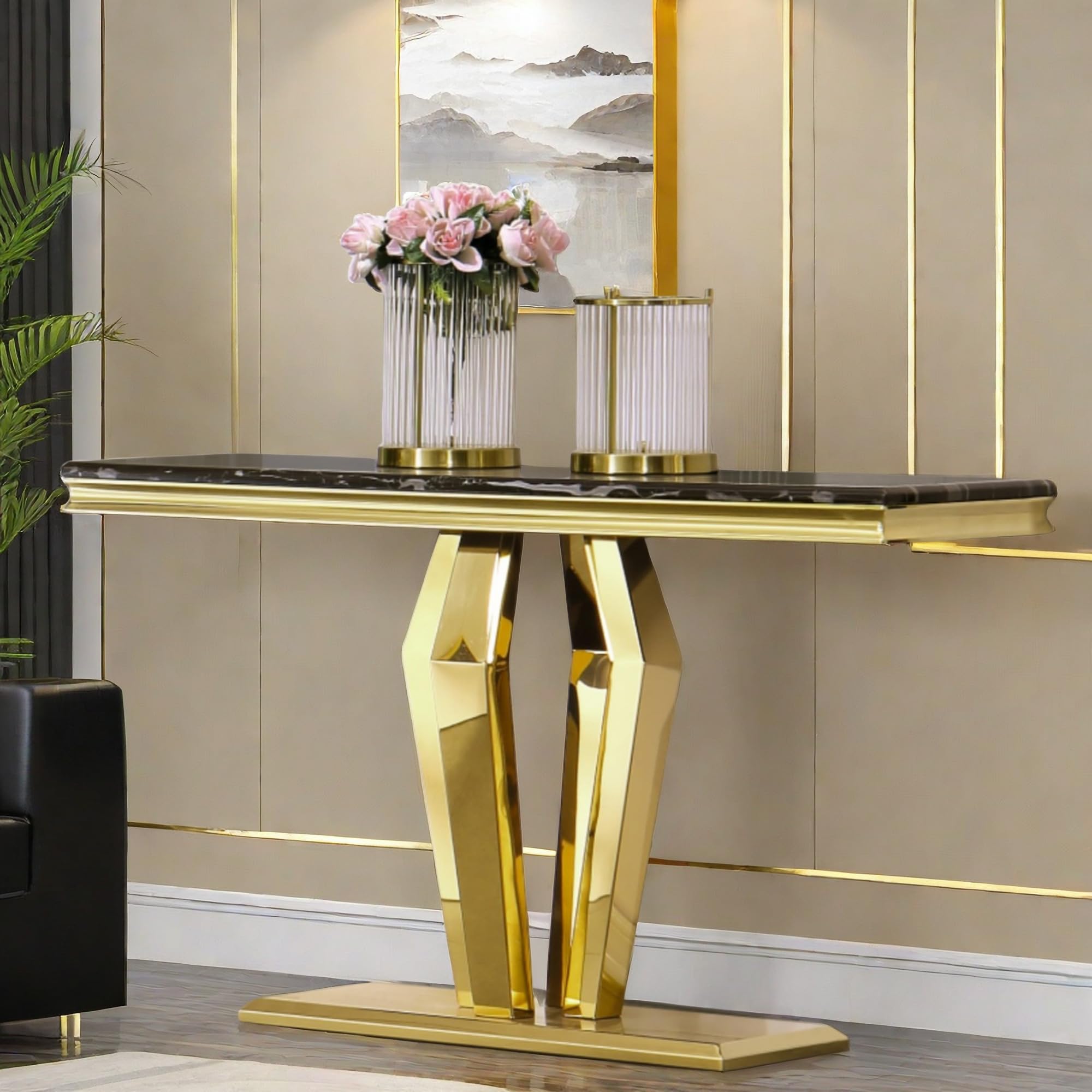 Amazon.com: jajaplus Gold Console Table, Black and Gold Sofa Table, 50 ...