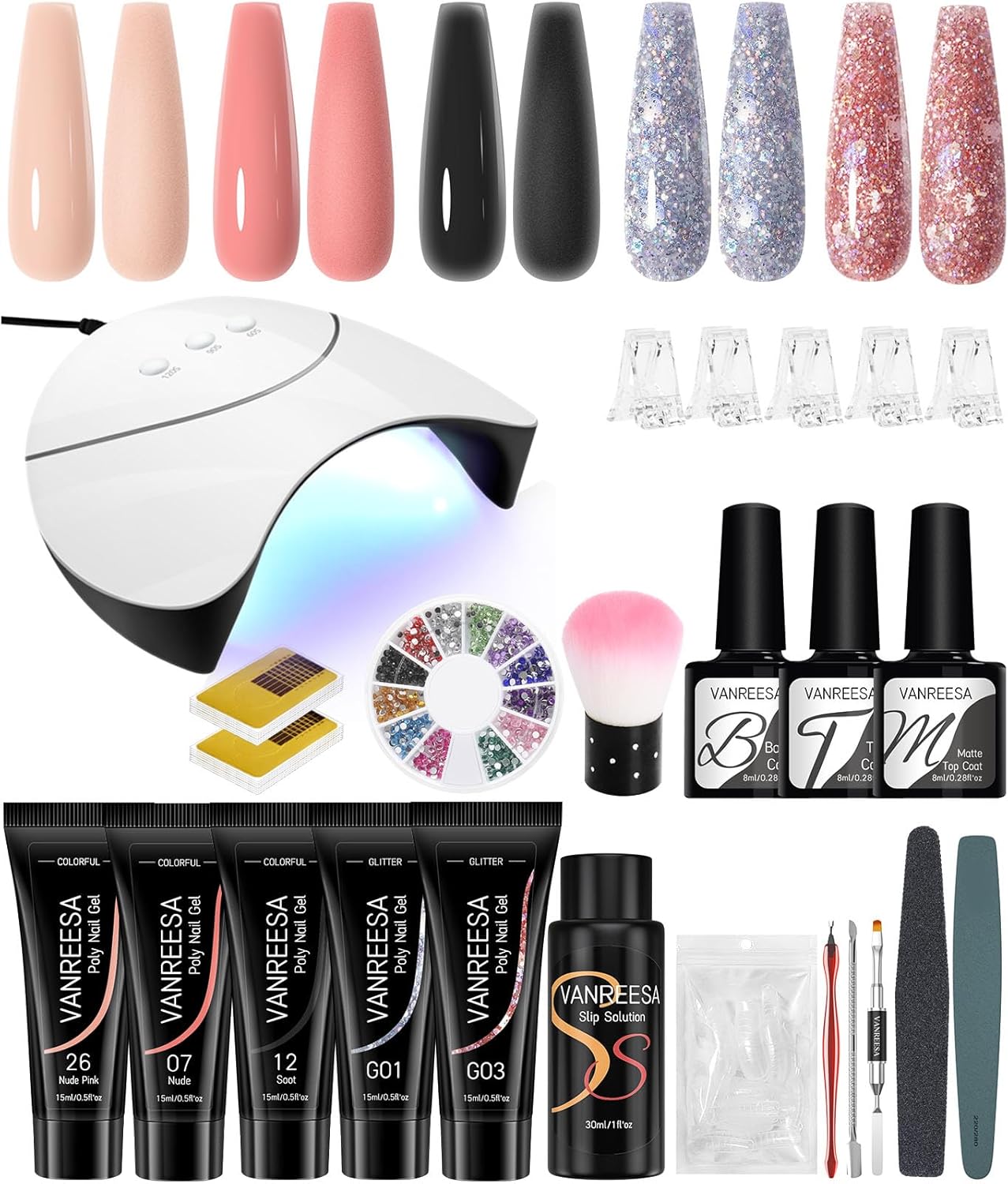 Poly Nail Gel Kit, VANREESA 5 Colours Poly Nail Extension Gel Set with ...