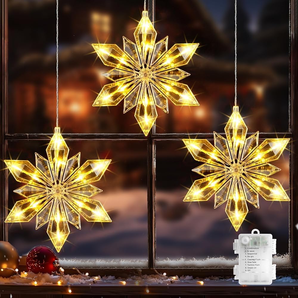 Quntis 3 Pack 36 LED Christmas Snowflakes Window Lights Battery ...