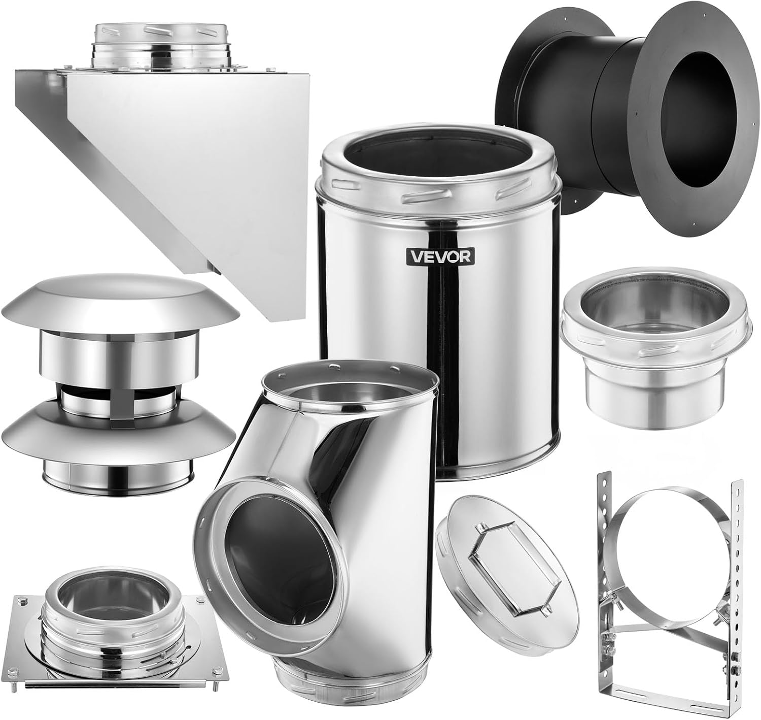 VEVOR Through The Wall Kit for 6-Inch Chimney Pipe, 304 Stainless Steel ...