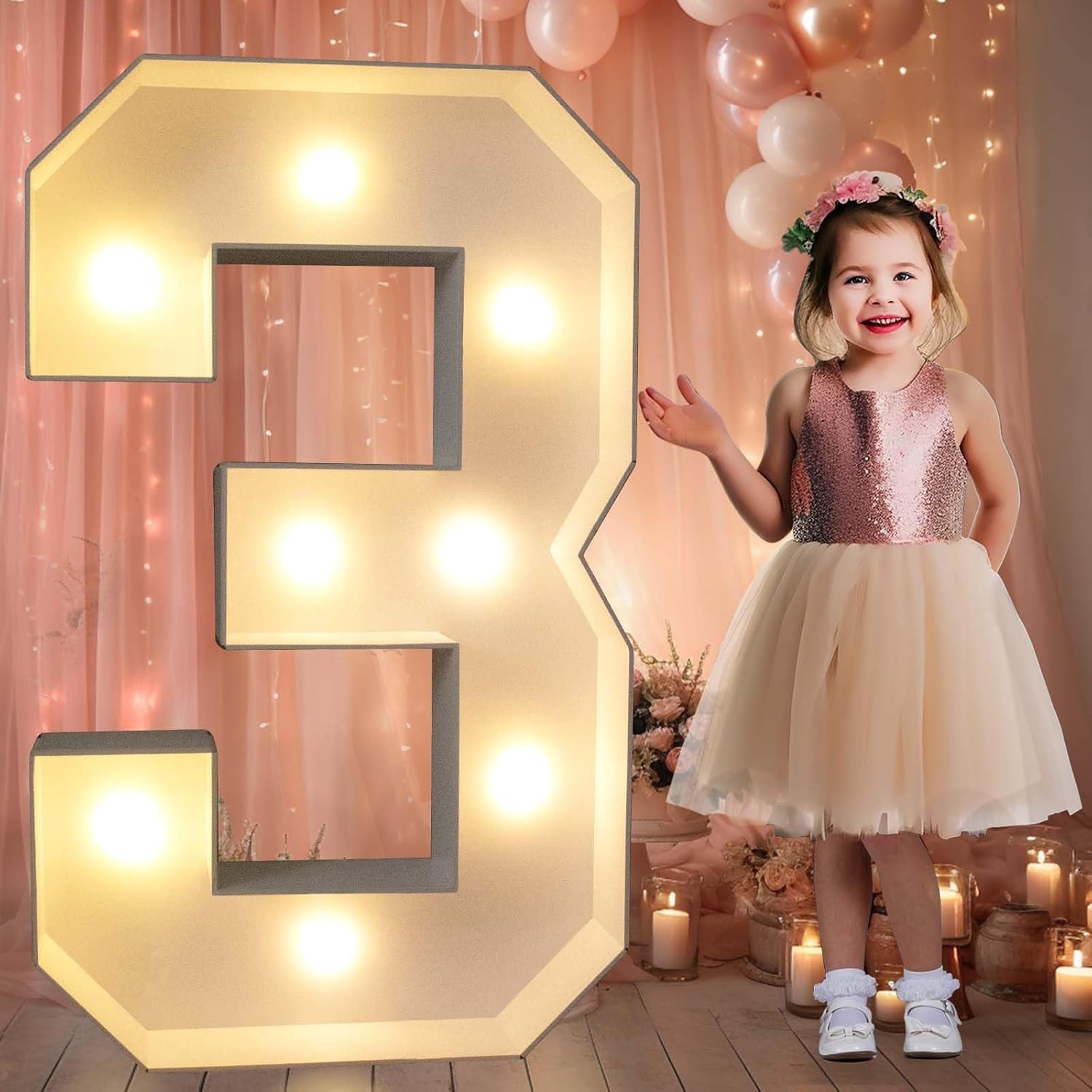 Amazon.com: Pooqla 3FT Light Up Marquee Numbers, Warm White LED Large ...