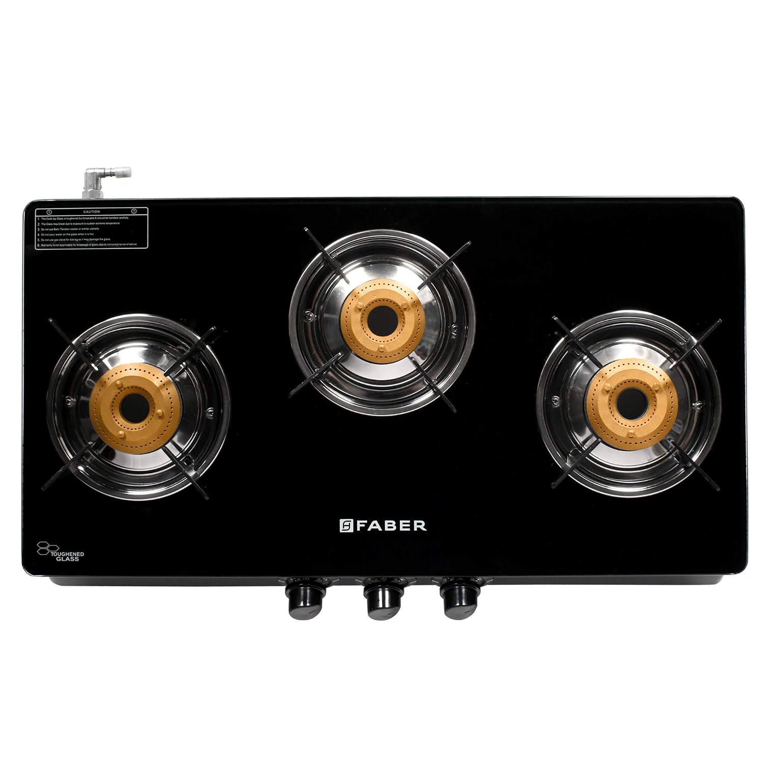 Faber Gas Stove 3 Burner Glass Cooktop (Super 3BB BK) Manual Ignition ...