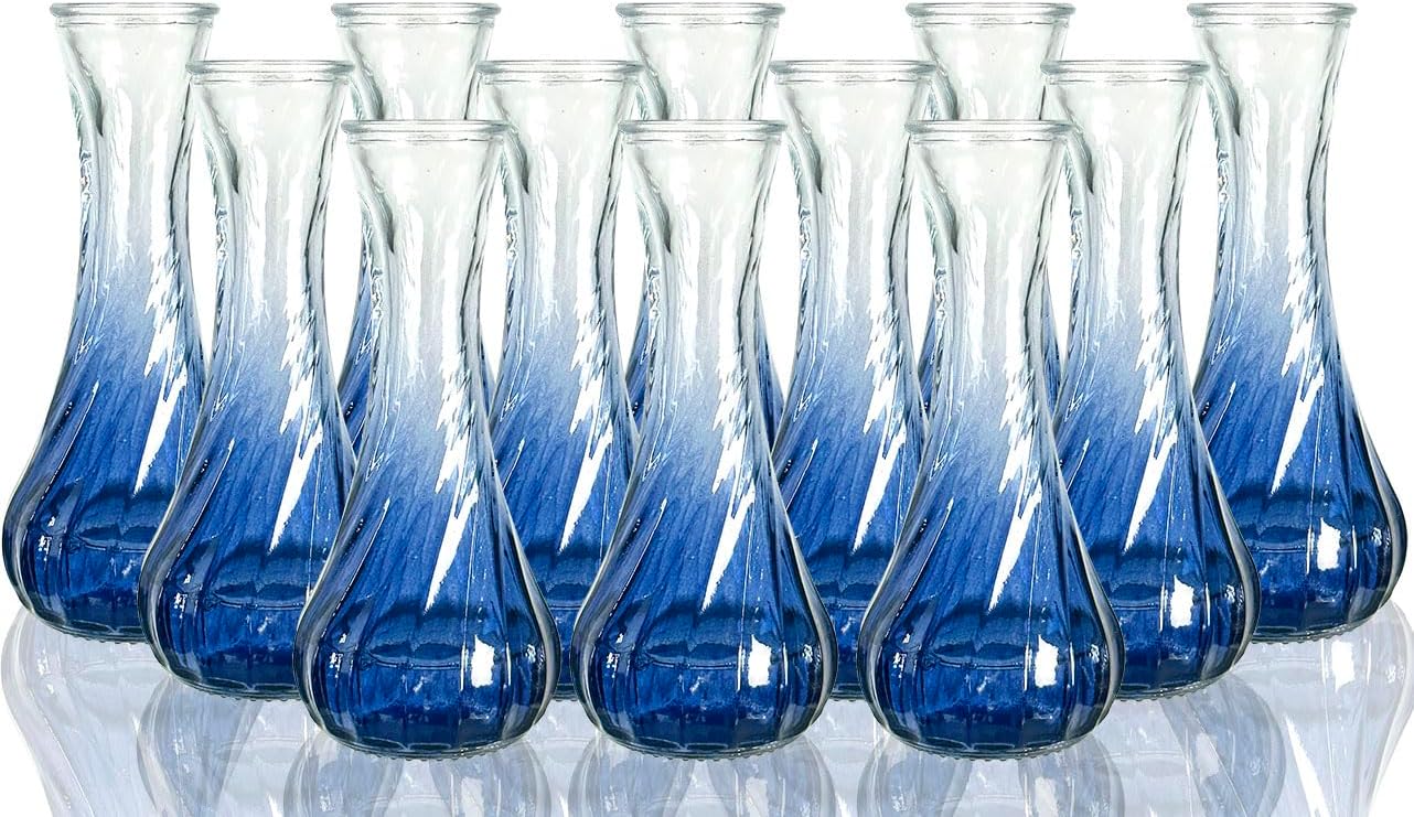 Small Glass Blue Vase for Flowers set of 12 Wedding Centrepiece Table ...