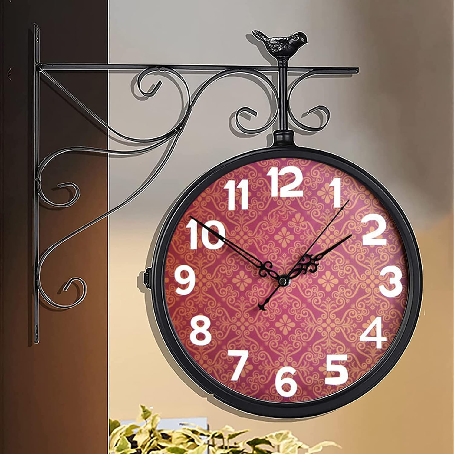 Amazon.co.jp: Iron Double Sided Clock Retro Wall Clock Garden Outdoor ...