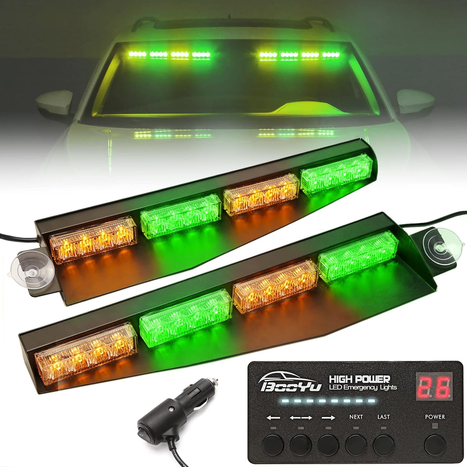 Amazon.com: BooYu 32 LED Visor Emergency Strobe Light Bar w/Digital ...