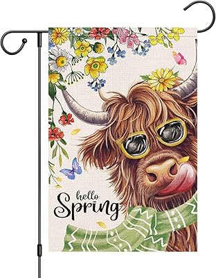 Amazon.com : BEZKS Hello Spring Highland Cow Spring and Summer Garden ...
